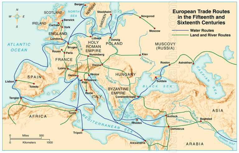 European Trade Routes in the 15th and 16th Centuries | Network Graphics ...